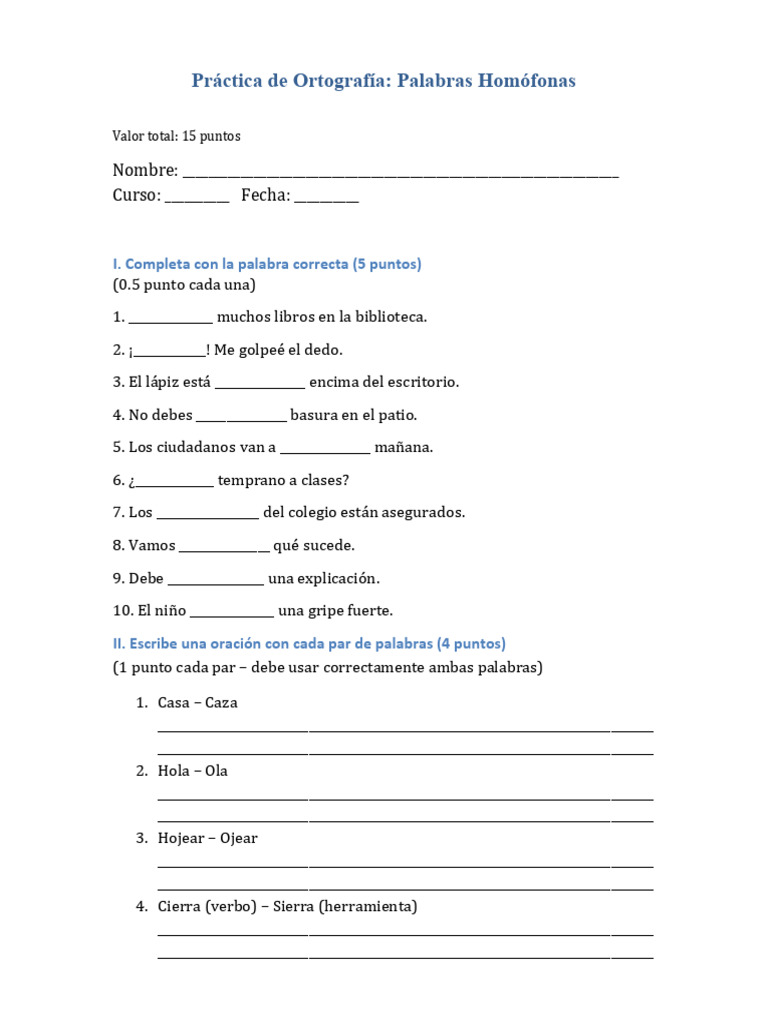 Practica Ortografia Palabras Homofonas | PDF