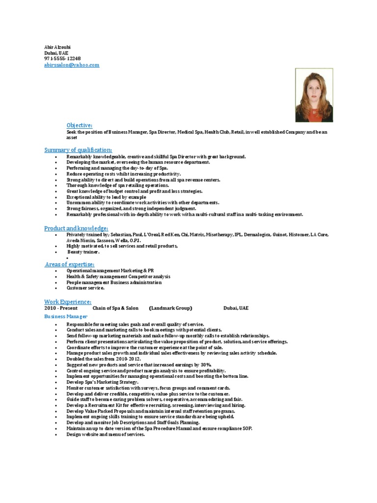 Abir CV 2012spa Manager - Docx July | PDF | Sales | Employee Retention