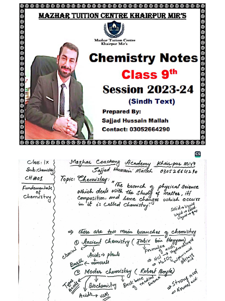 Chemistry Class 9 Notes by Sajjad Hussain Mallah (03052664290) | PDF