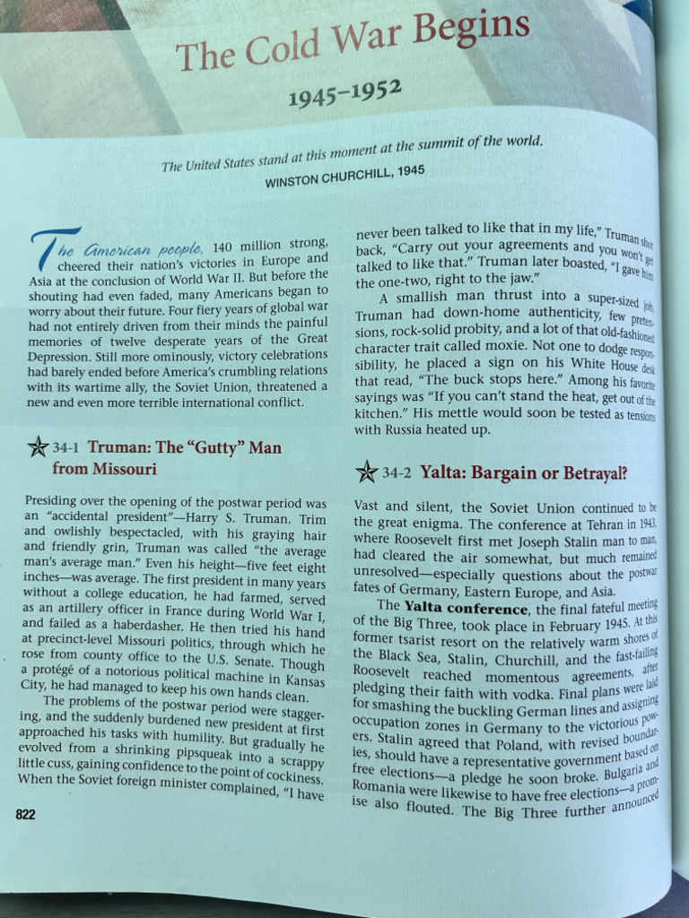 Ch. 34 - The Cold War Begins | PDF