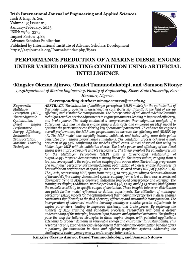 Performance Prediction of A Marine Diesel Engine Under Varied Operating ...