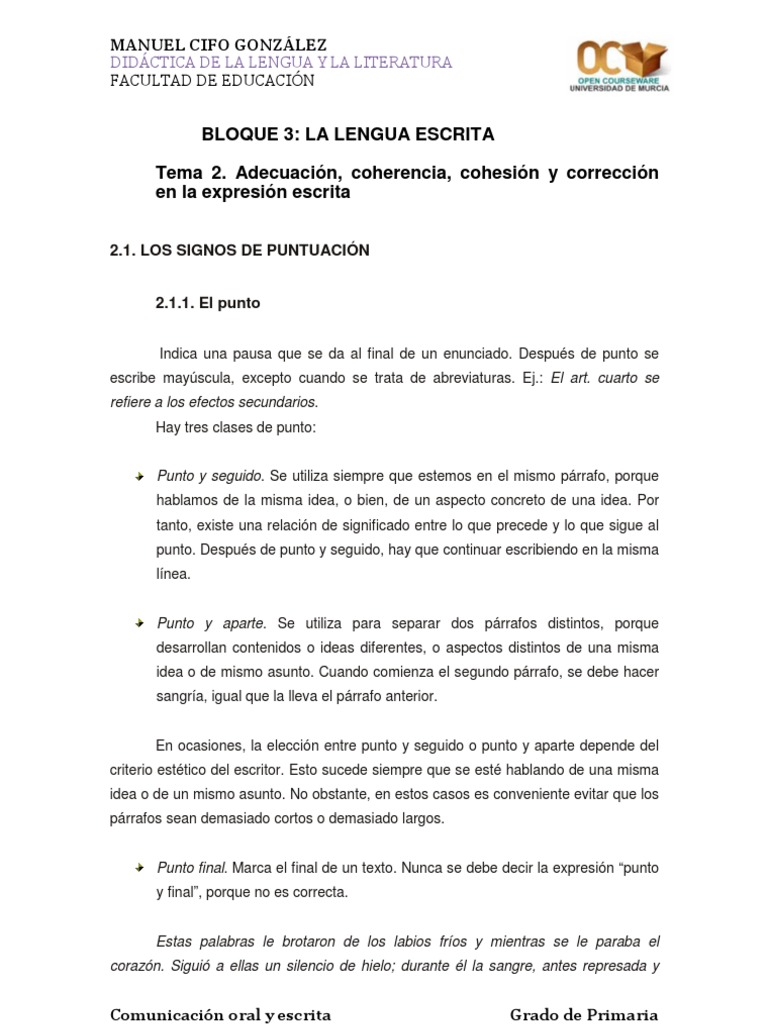 Bloque III. Tema 2. Adecuacion Coherencia Cohesion y Correccion en La Expresion Escrita | PDF ...