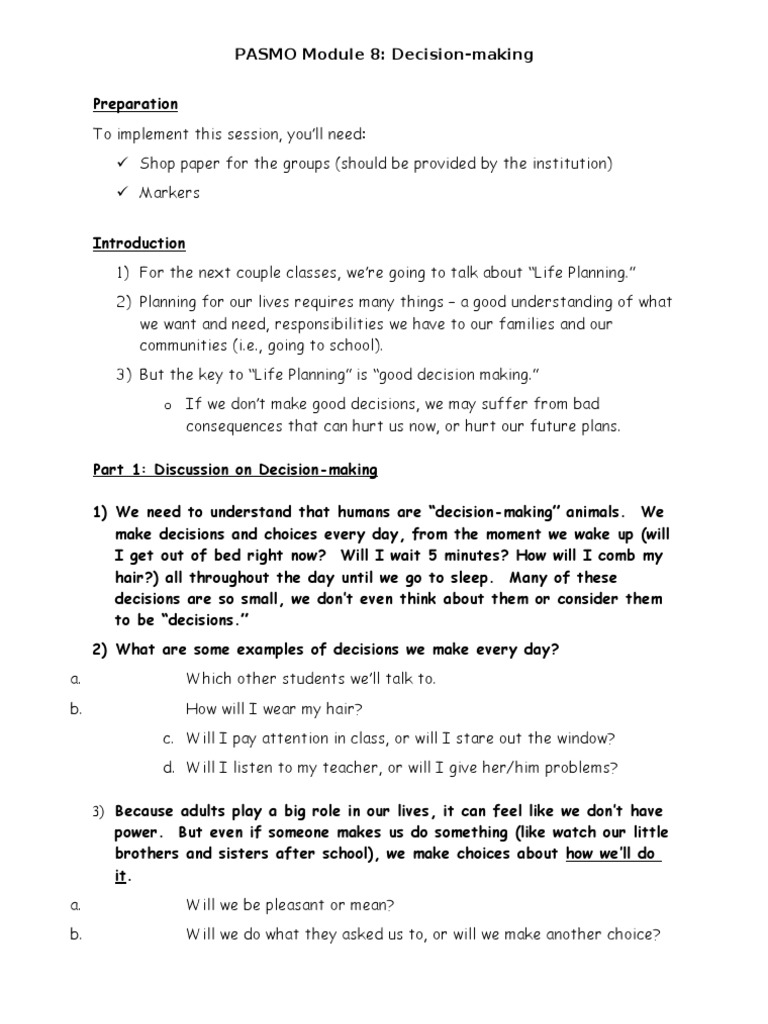 Module 8 - Decision Making | PDF | Sexual Intercourse | Decision Making