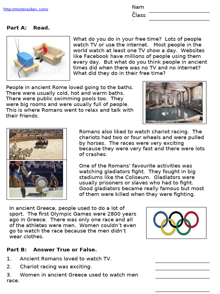 6c Free Time in Ancient Rome Reading Comprehension Exercises 24513 ...