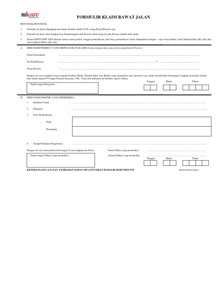 Formulir Klaim Rawat Jalan Pasien | PDF