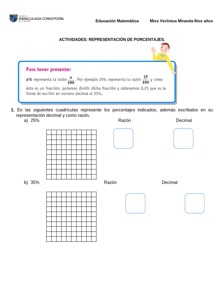 Guia 1 Porcentaje y Razon 6to | PDF
