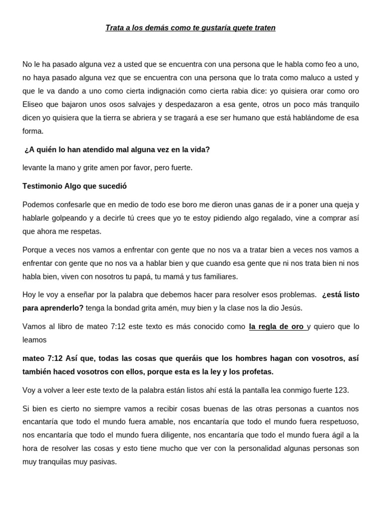 Trata a Los Demás Como Te Gustaría Quete Traten | PDF | Oración | Amor