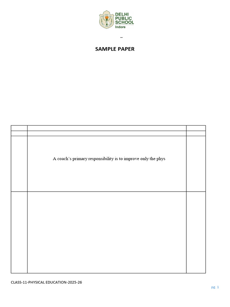 QP Class 11 Pe Sample Paper 2025 26 | PDF | Body Mass Index ...