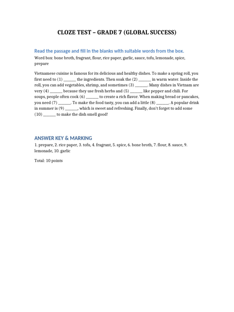 Vocabulary Cloze Test | PDF