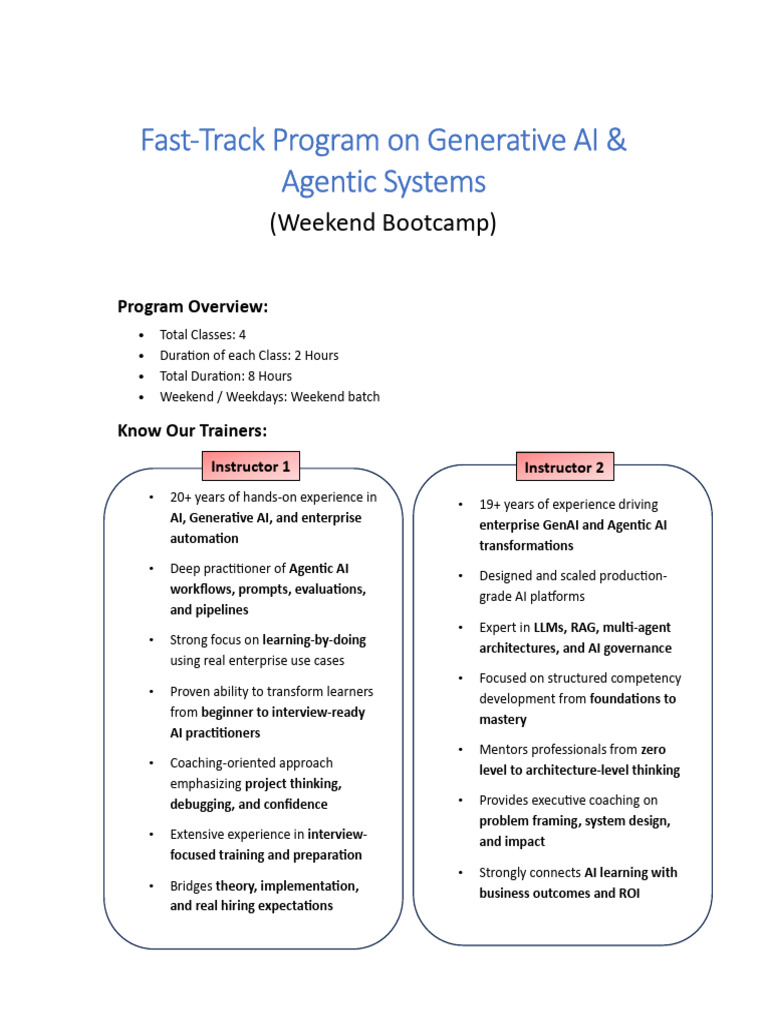 Fast Track - Gen AI and Agentic AI Weekend Crash Course For ...