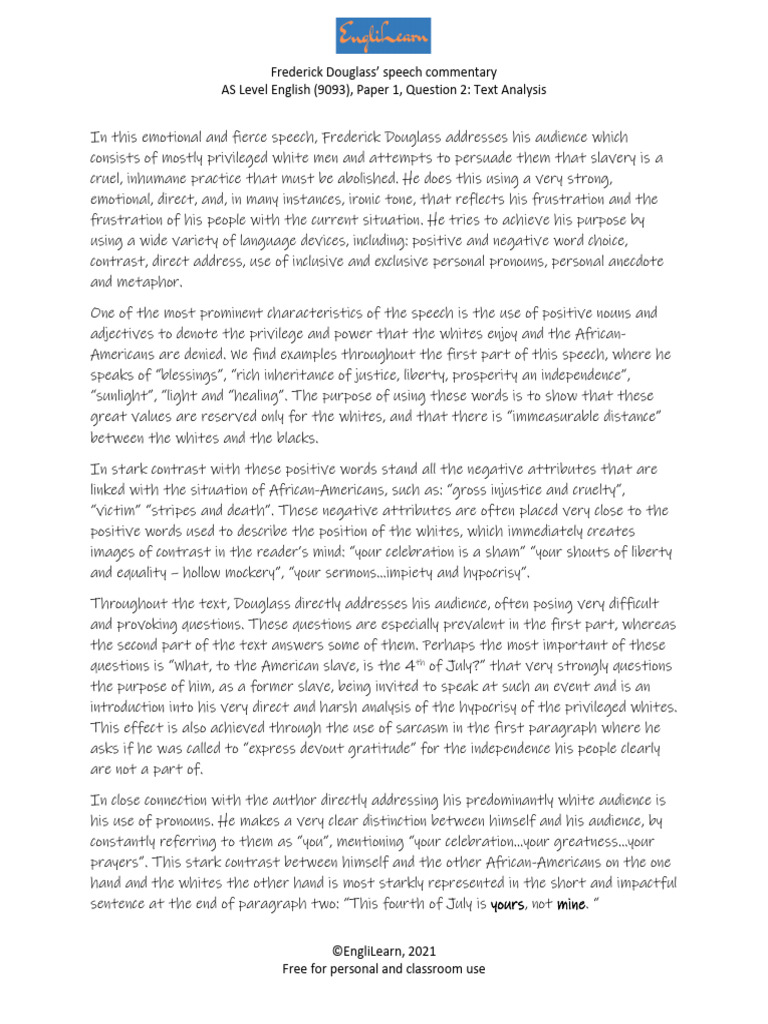 Englilearn Frederick Douglass Speech Commentary | PDF