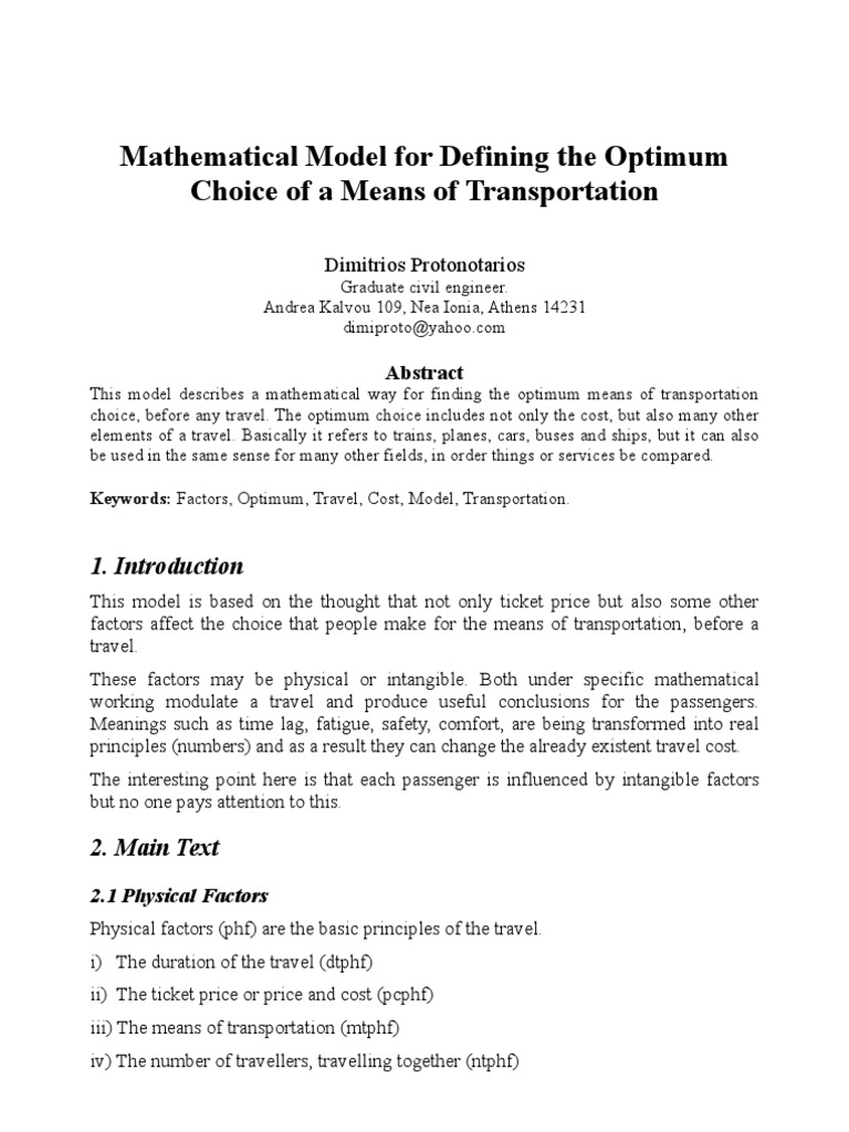 Best Transportation Choice Model | PDF | Mathematical Optimization ...