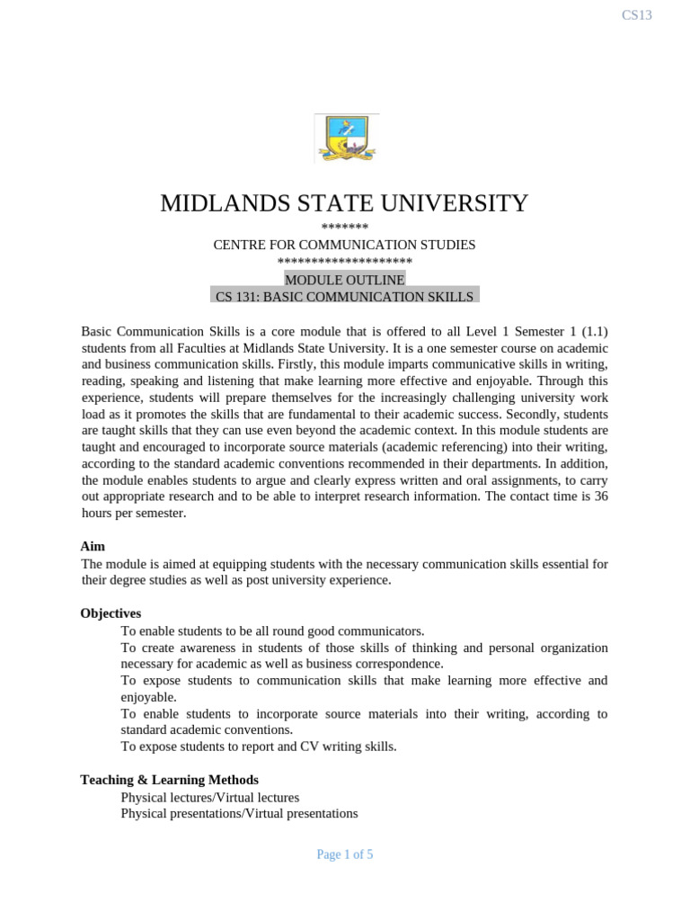 Latestcs131 Module Outline 2024 | PDF | Communication | Experience