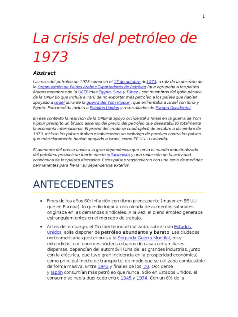 Causas y consecuencias de la crisis 1973 | PDF | Crisis petrolera de ...