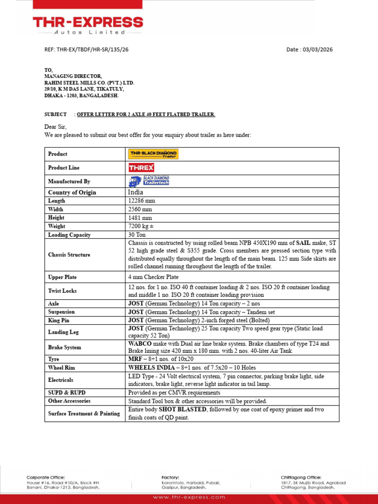 THR-BLACKDIAMOND - Offer Letter of 2 Axle 40 Feet Flatbed Trailer for ...