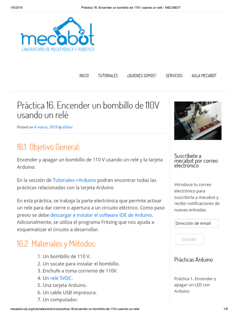 Práctica 16. Encender Un Bombillo de 110V Usando Un Relé - MECABOT ...