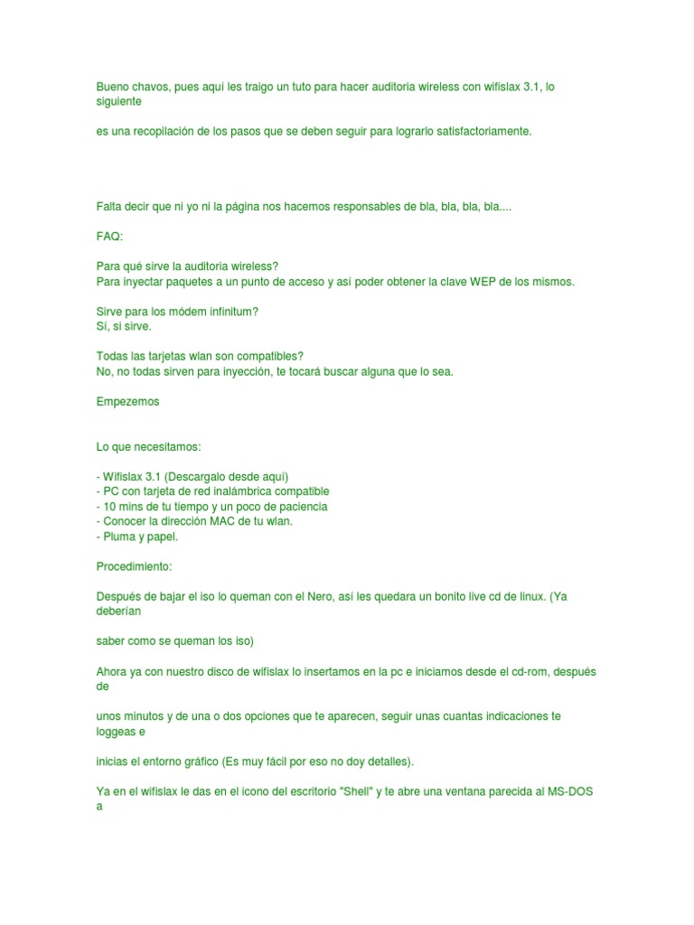 Tutorial Wifislax | PDF | LAN inalámbrico | Punto de acceso inalámbrico