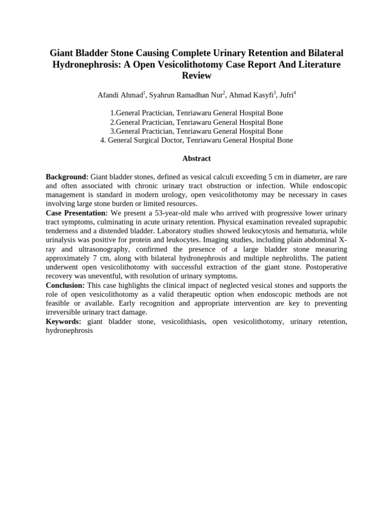 Abstract Submit Blum Revisi Giant Bladder Stone Causing Complete ...