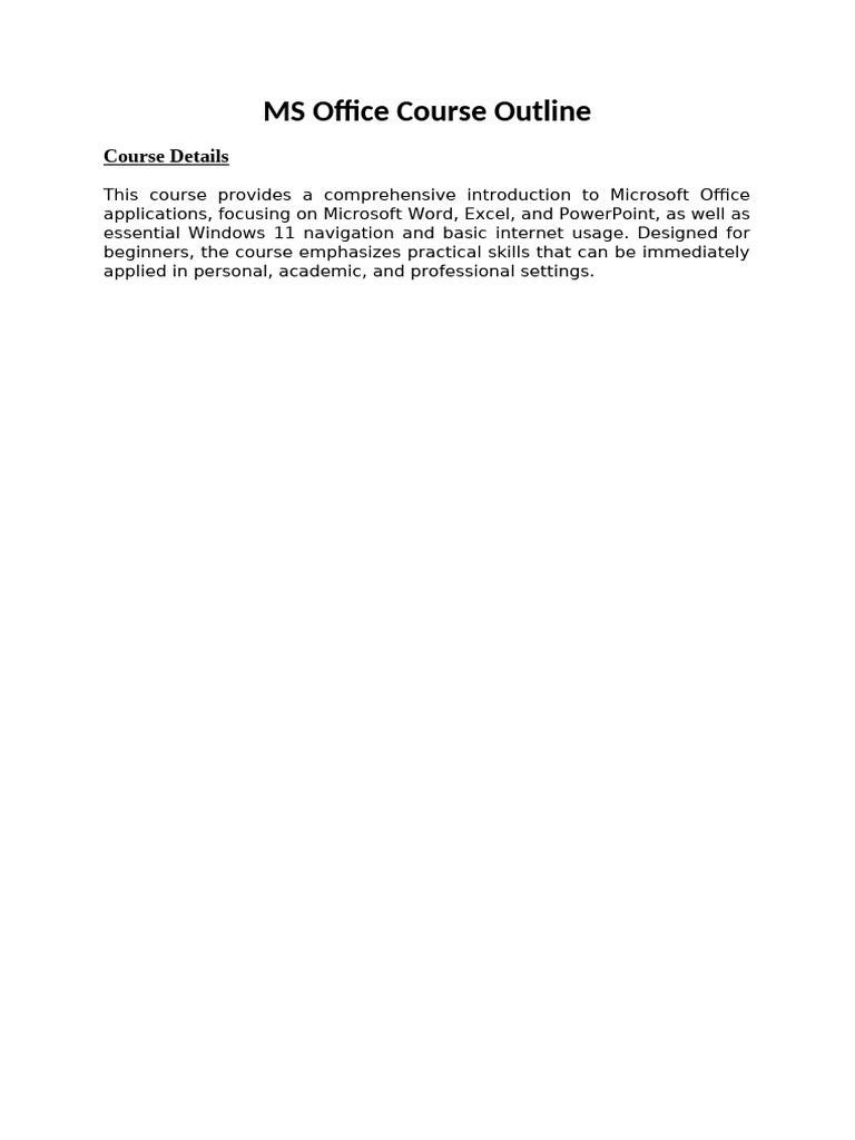 MS Office Course Outline | PDF | Microsoft Excel | Microsoft Word