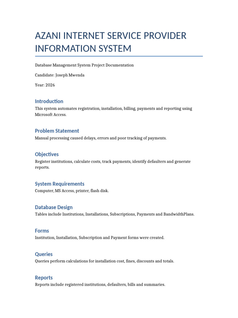 Azani ISP FULL Project Documentation Final | PDF