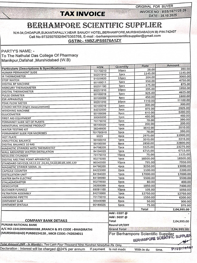 Equipment Bill | PDF