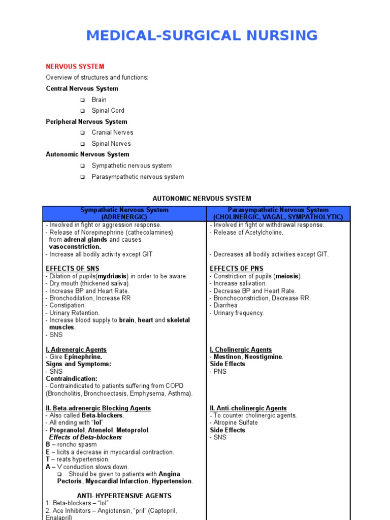Medical Surgical Nursing Review Notes | PDF | Stroke | Ear