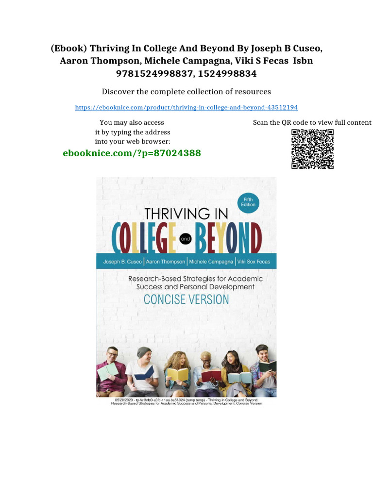 (Ebook) Thriving in College and Beyond by Joseph B Cuseo, Aaron ...