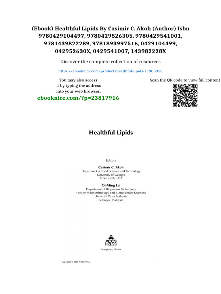 (Ebook) Healthful Lipids by Casimir C. Akoh (Author) ISBN 9780429104497 ...