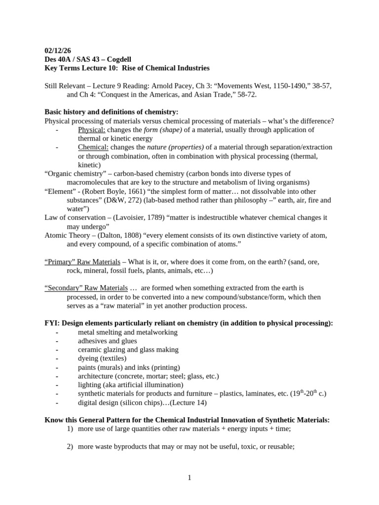 Lec 10 Key Terms Rise of Chemical Industries | PDF | Chemistry ...