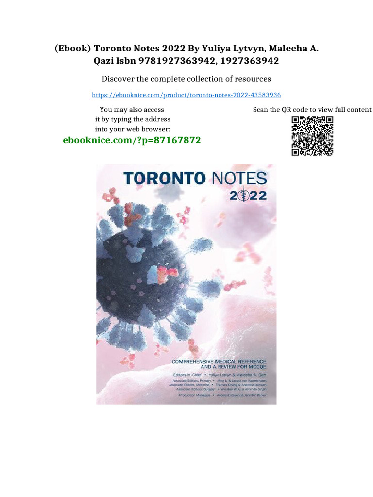 (Ebook) TORONTO NOTES 2022 by Yuliya Lytvyn, Maleeha A. Qazi ISBN ...