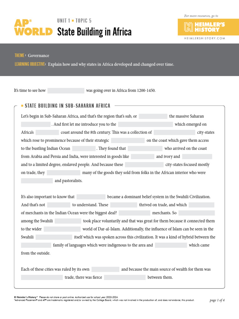 AP World Unit 1 Topic 5 Noteguide Answer Key | PDF | Africa | Sub ...