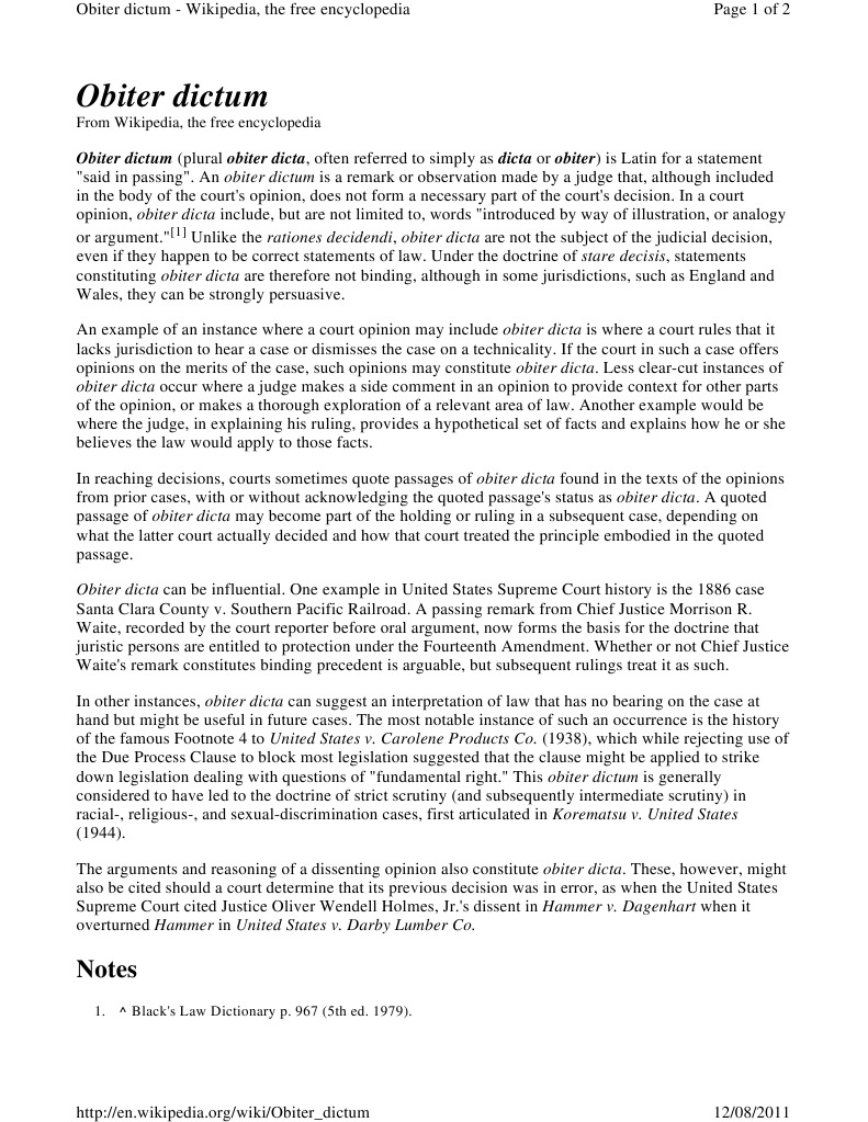 Obiter Dictum | PDF | Obiter Dictum | United States Law