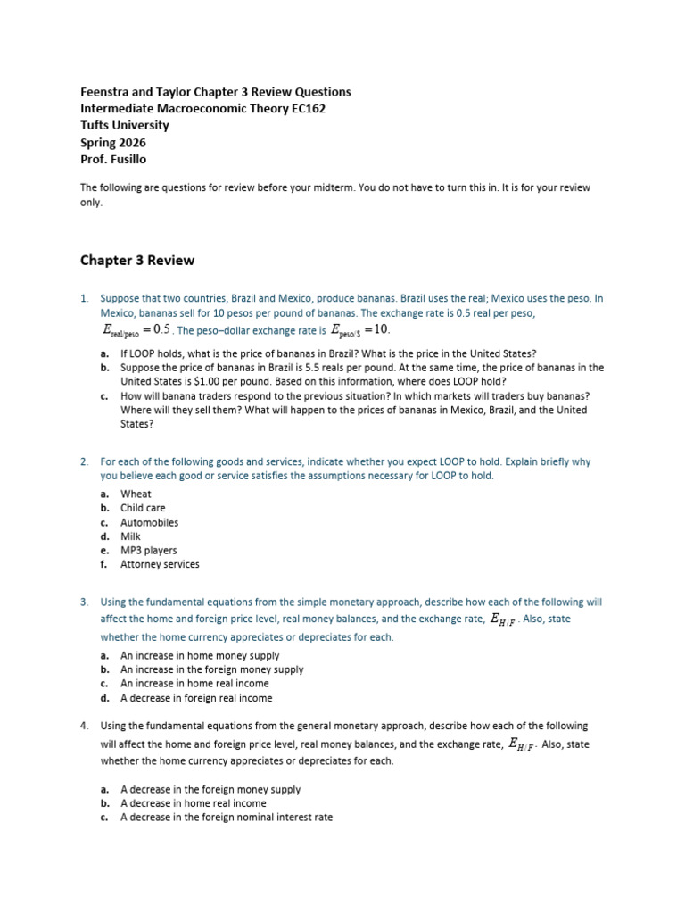 F&T Chapter 3 Review Questions | PDF | Inflation | Money Supply