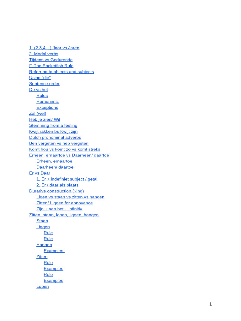 Dutch Grammar Rules Summary | PDF