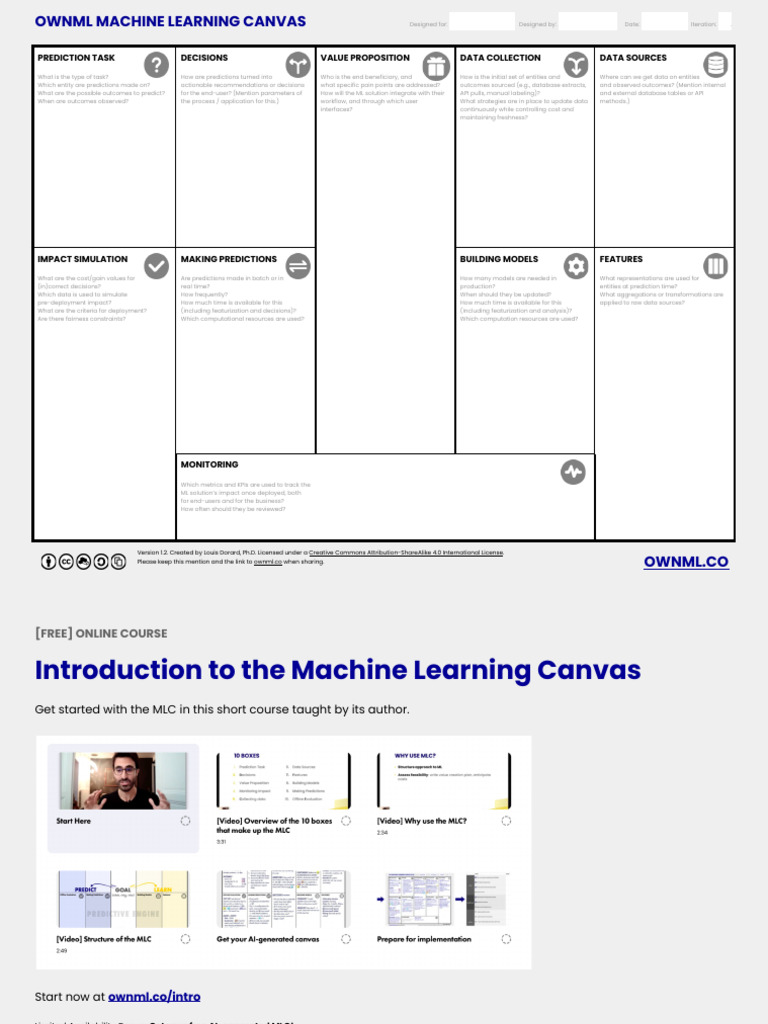 Machine Learning Canvas (v1.2) - OWNML MACHINE LEARNING CANVAS | PDF ...