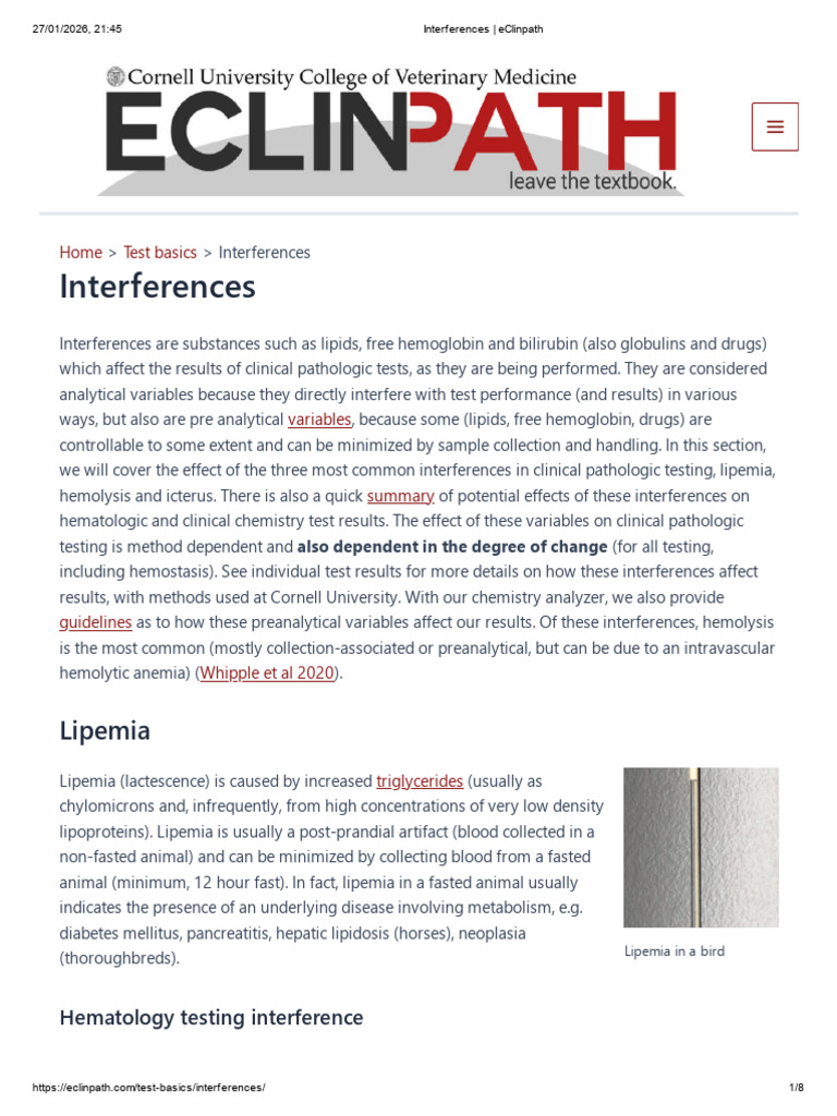 Interferences _ EClinpath | PDF | Blood Plasma | Red Blood Cell