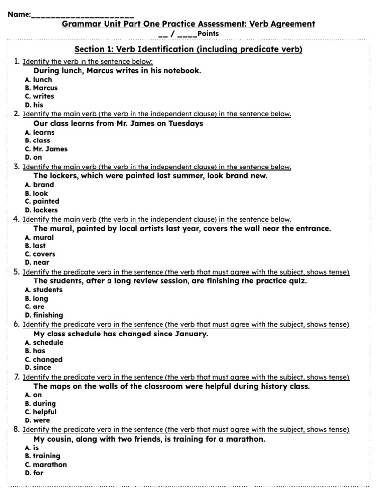 SAT English - Grammar Unit Part One Practice Assessment | PDF | Subject ...