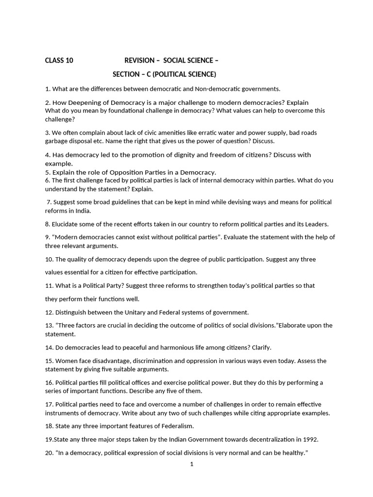 Sst Class 10 Question Bank Ps& Eco | PDF | Interest | Democracy