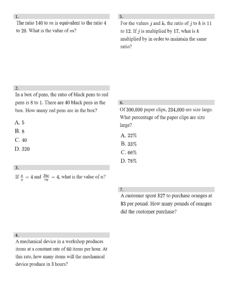 Ratio - Percentage - Unit | PDF