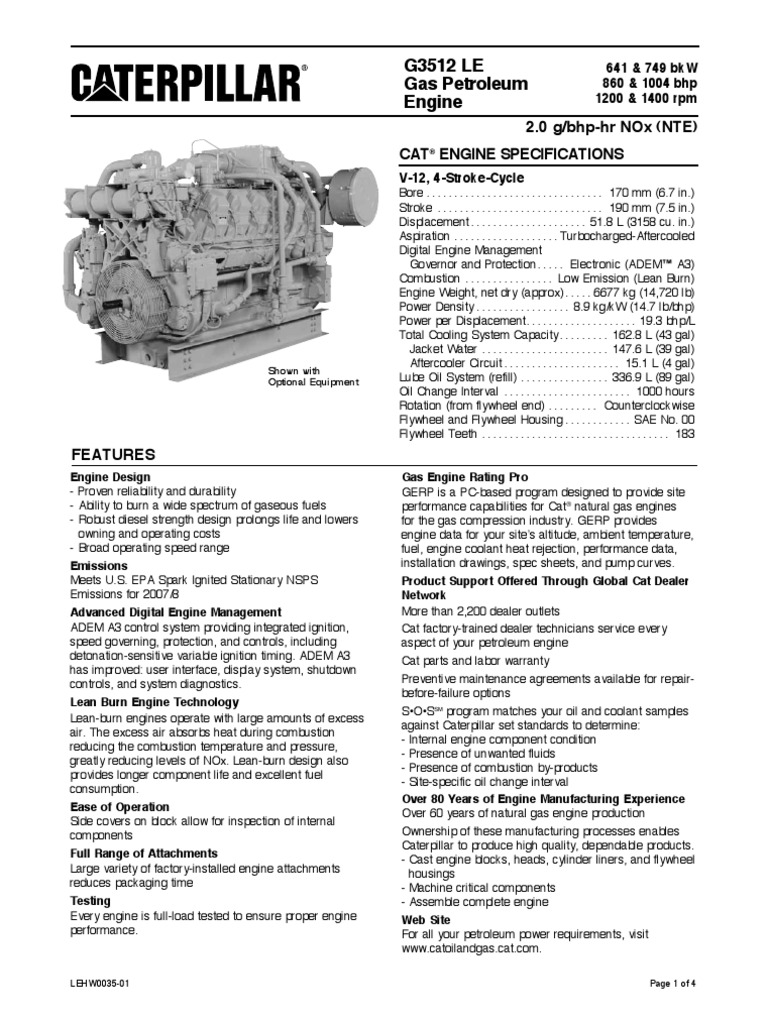 G3512 Spec | PDF | Internal Combustion Engine | Engines