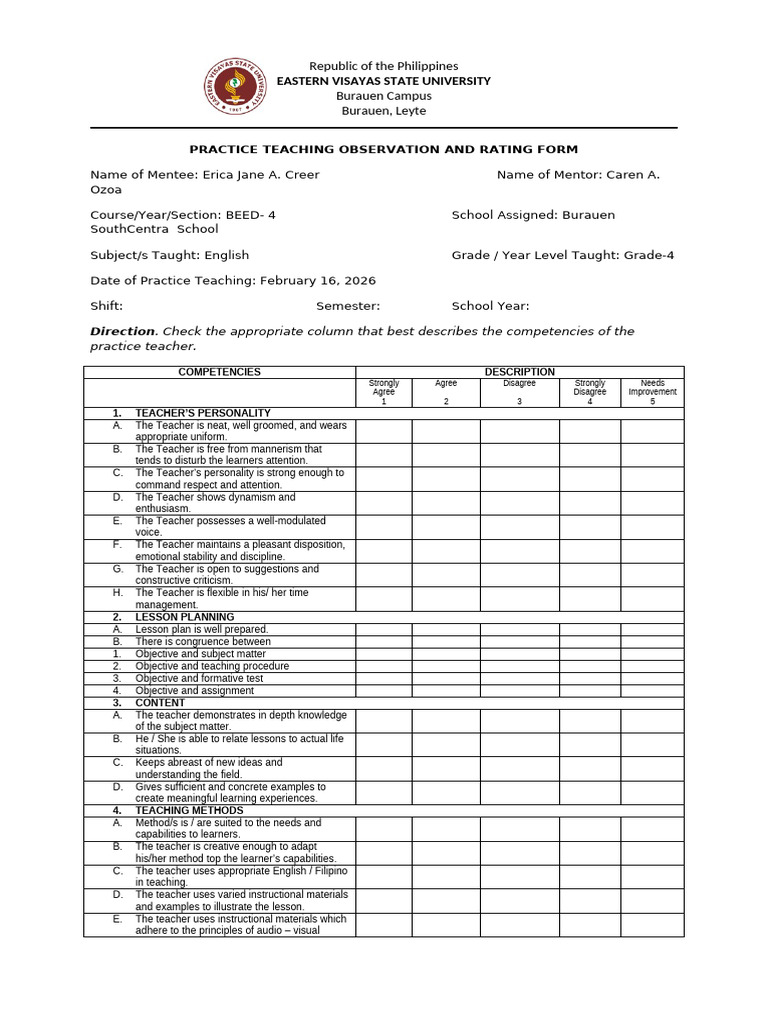 practice-teaching-observation-form-2 | PDF | Teachers | Learning
