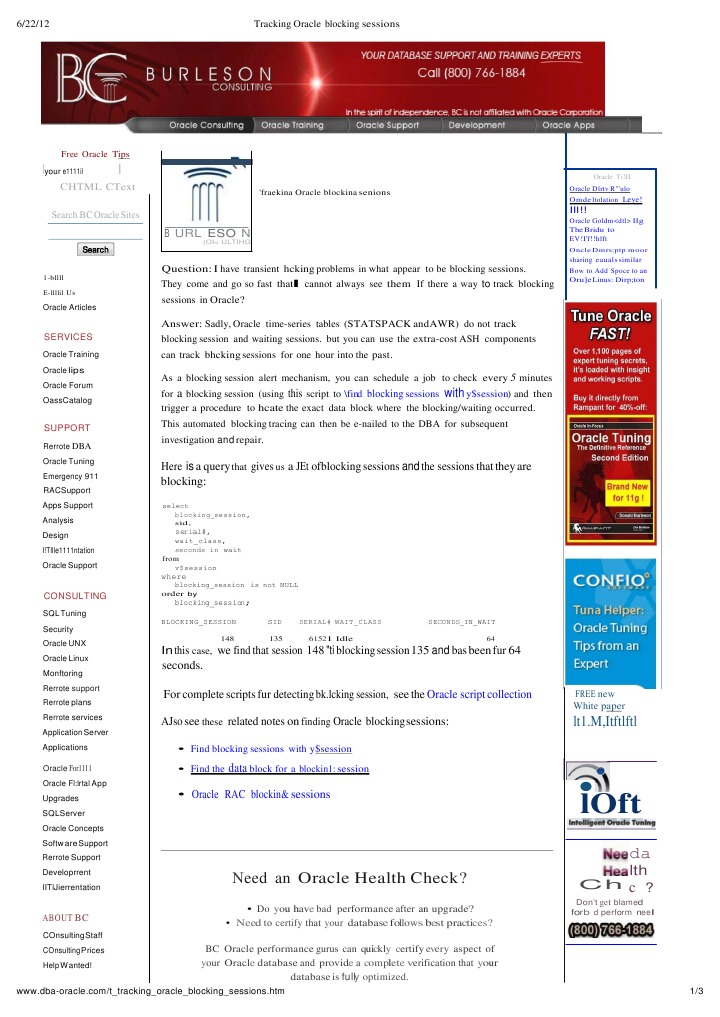 Oracle Blocking Sessions Pdf Oracle Database Computer Data