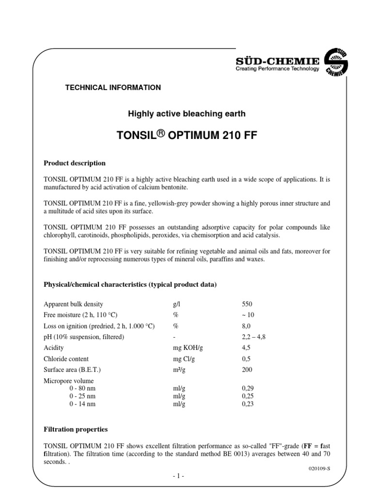 BE Tonsil Optimum FF | PDF | Filtration | Physical Sciences