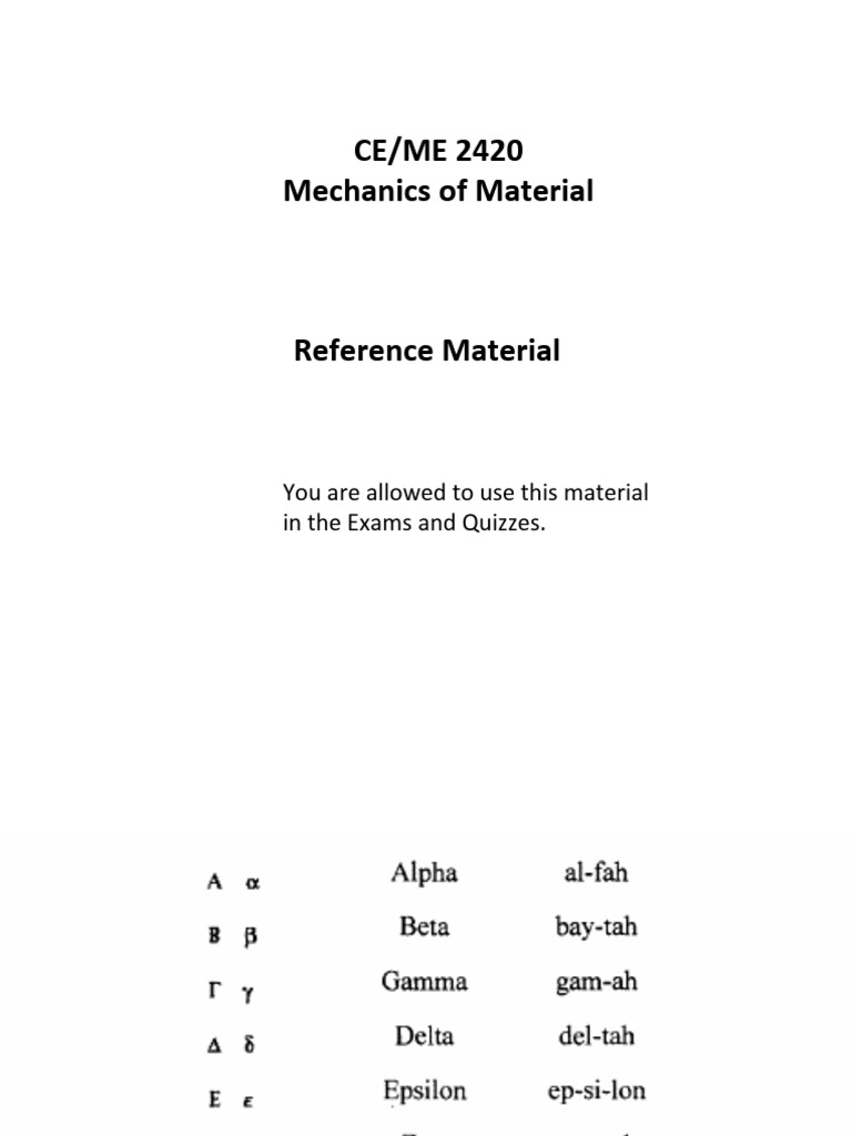 Mechanics Materials Reference | PDF | Greek Alphabet