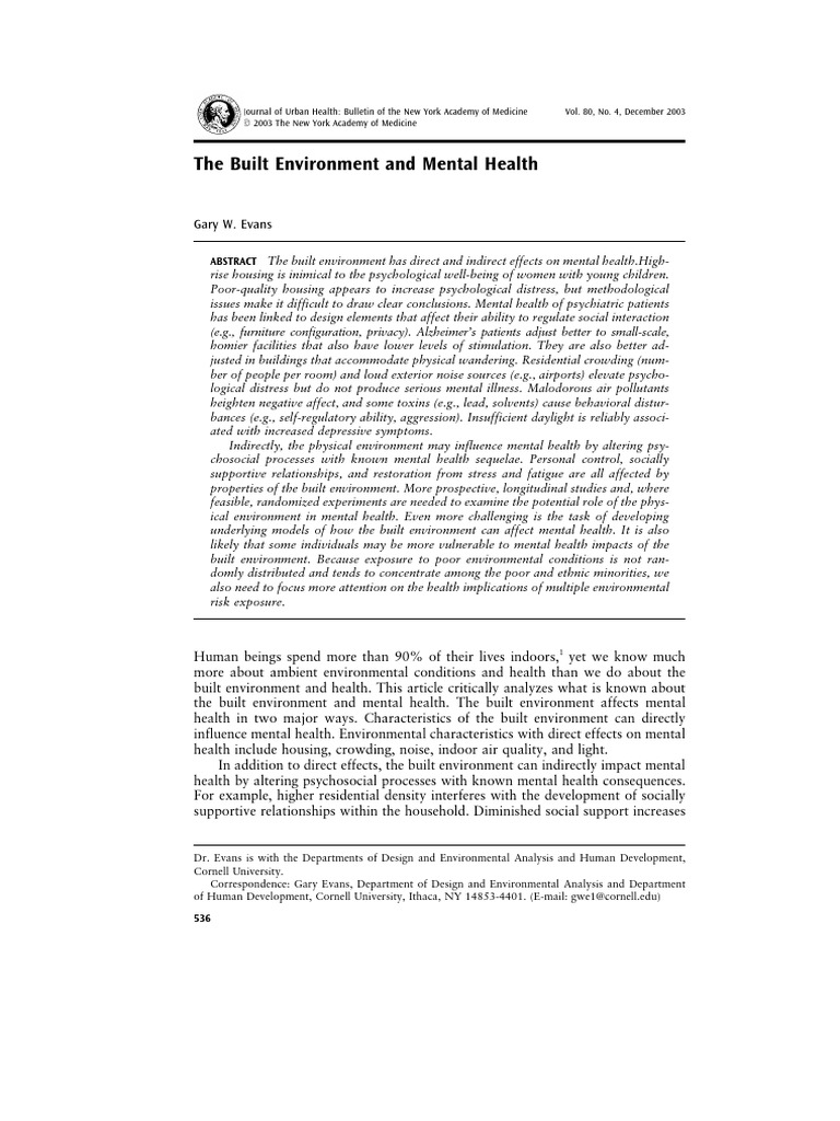 The Built Environment and Mental Health | PDF | Mental Health | Air ...