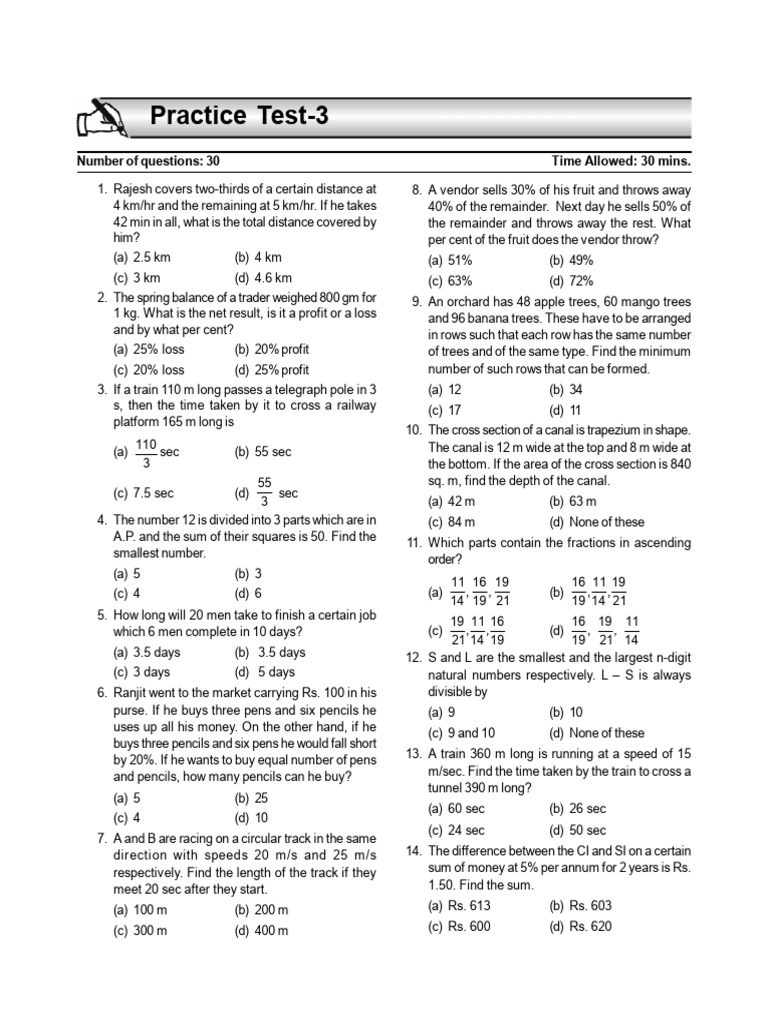 Quantitative Aptitude Practice Paper 3 | PDF | Arithmetic | Mathematics