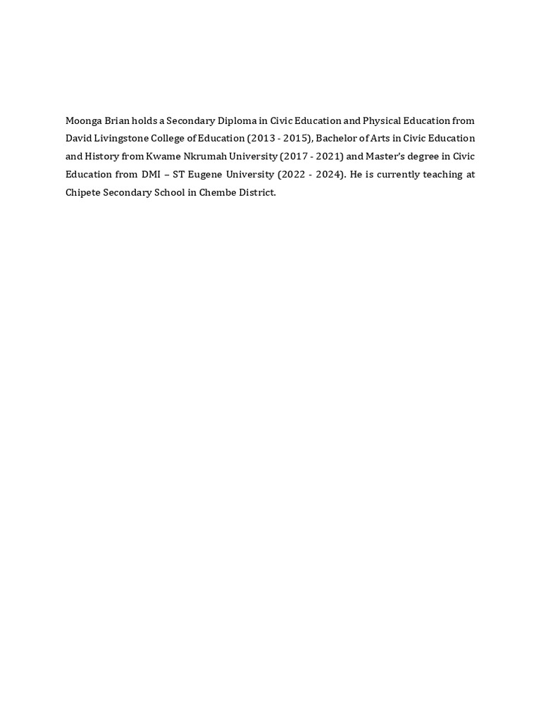 Civic Education Form 1 Notes - Moonga. Brian-1 | PDF | Citizenship | Zambia