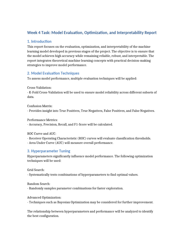 Week4 Model Evaluation Optimization Report | PDF | Receiver Operating ...