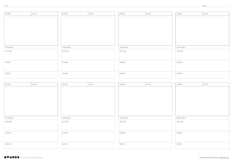 Animation Storyboard Template a3 8 Panel Horizontal | PDF