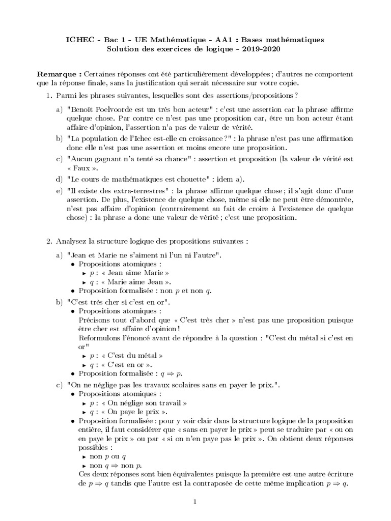 Logiques Exercices Corrections | PDF | Logique mathématique | Phrase